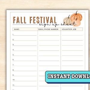 Custom Fall Festival Registration PDF Instant Download Template Sign up ...