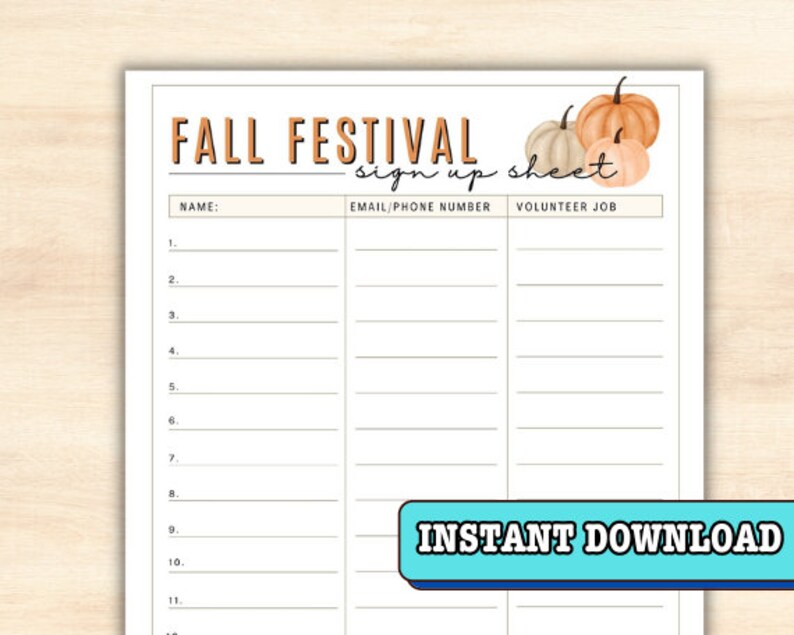 Custom Fall Festival Registration PDF Instant Download Template Sign up ...