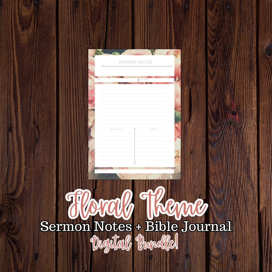 Sermon Notes Printable Digital Download Bundle Floral Bible Journal ...