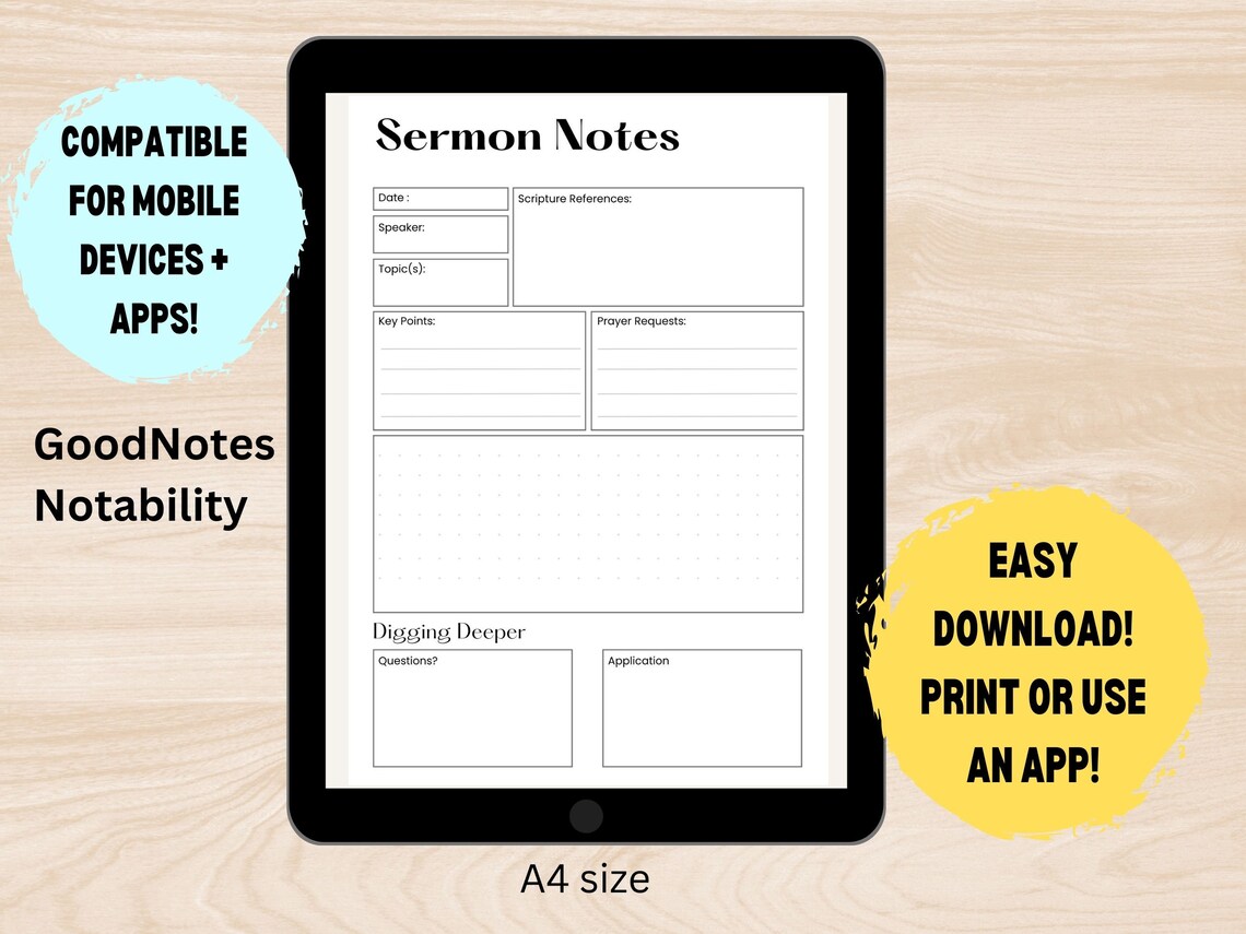 Printable Sermon Notes Sermon Summary Note Christian Planner Digital ...