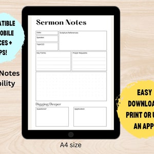 Printable Sermon Notes Sermon Summary Note Christian Planner Digital ...