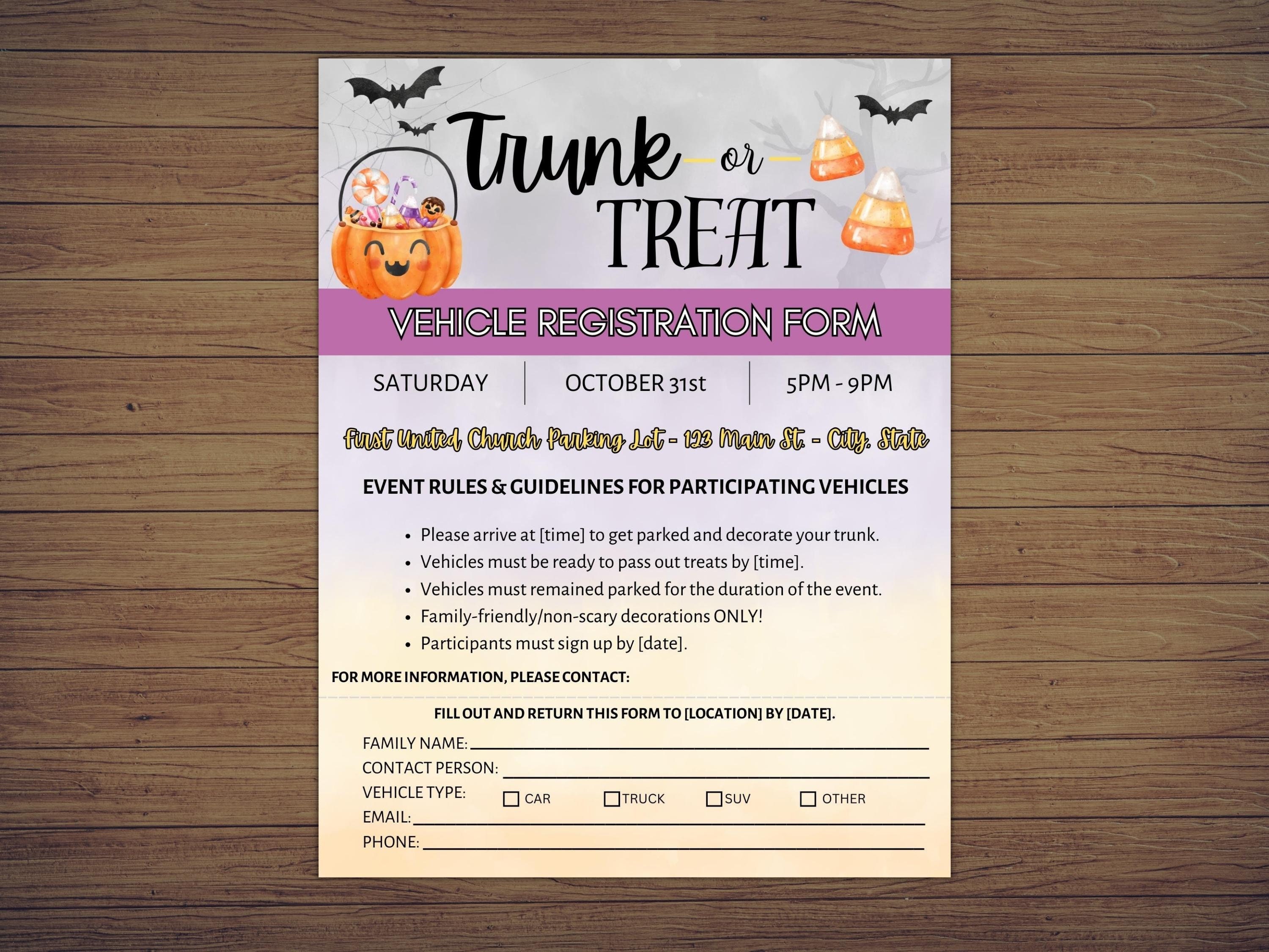 Editable Vehicle Registration Trunk or Treat Halloween Church Flyer 8 ...