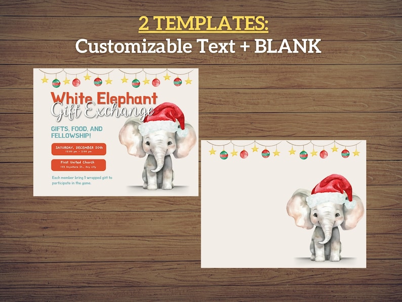 Editable White Elephant Gift Exchange Invitation Christmas Party ...
