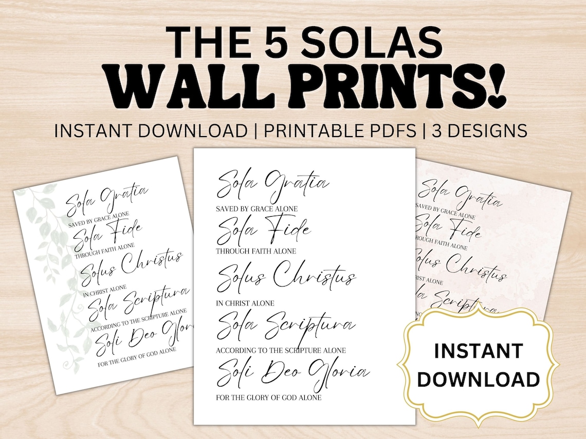 Five 5 Solas Print Instant Download Reformed Theology Gallery Soli Deo ...