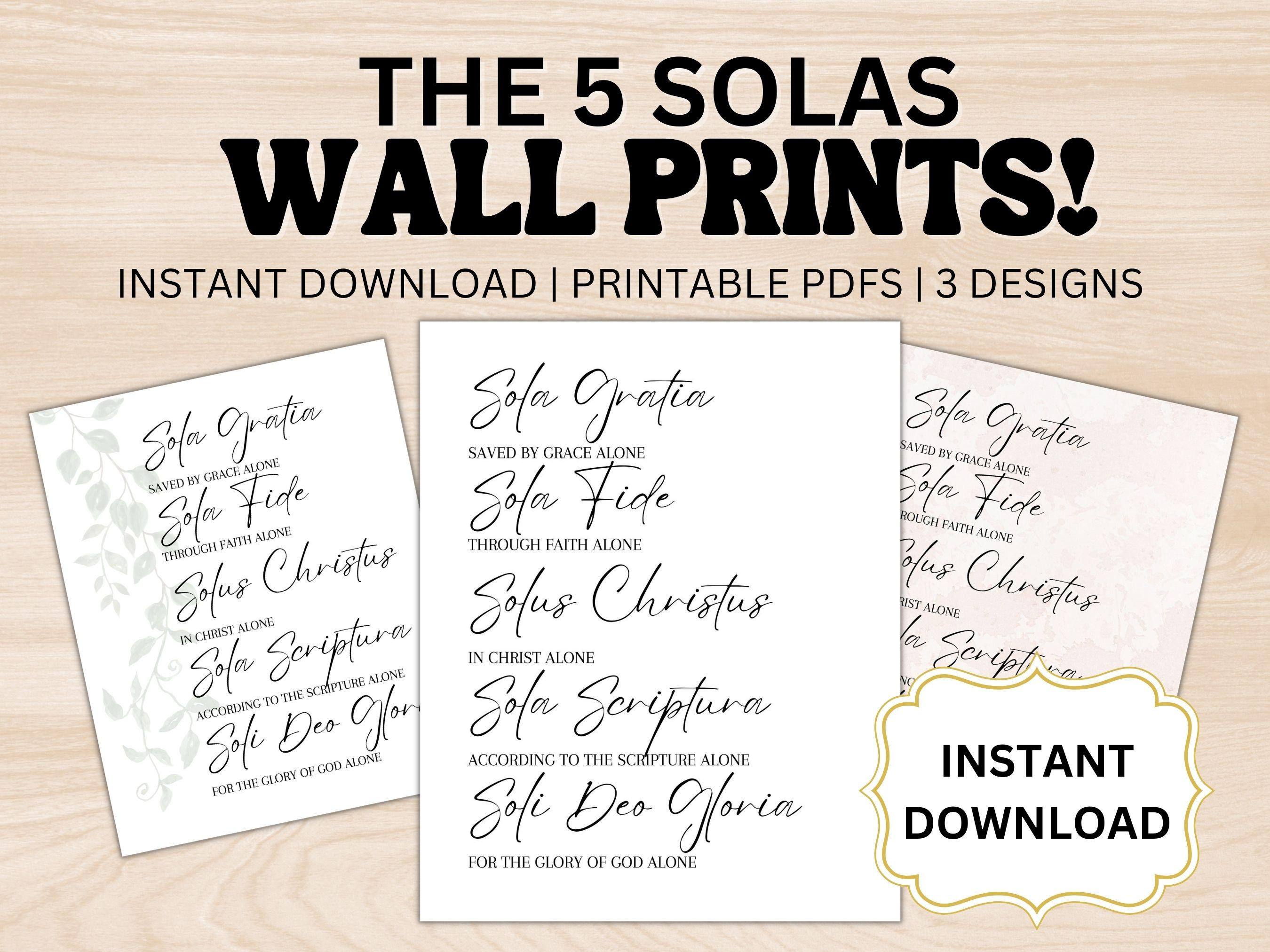 Five 5 Solas Print Instant Download Reformed Theology Gallery Soli Deo ...