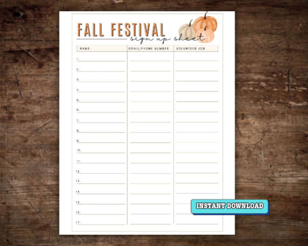 Custom Fall Festival Registration PDF Instant Download Template Sign up ...