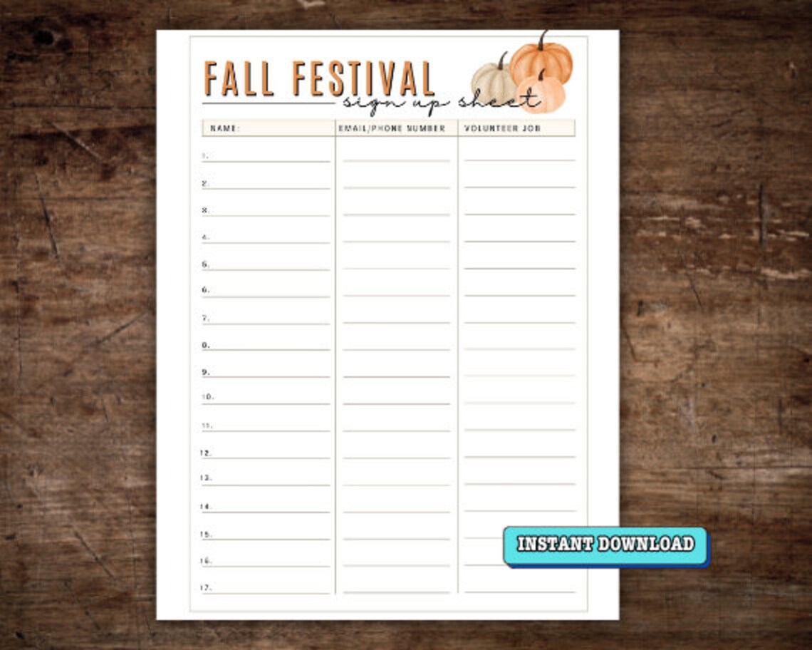 Custom Fall Festival Registration PDF Instant Download Template Sign up ...