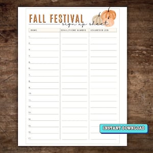 Custom Fall Festival Registration PDF Instant Download Template Sign up ...
