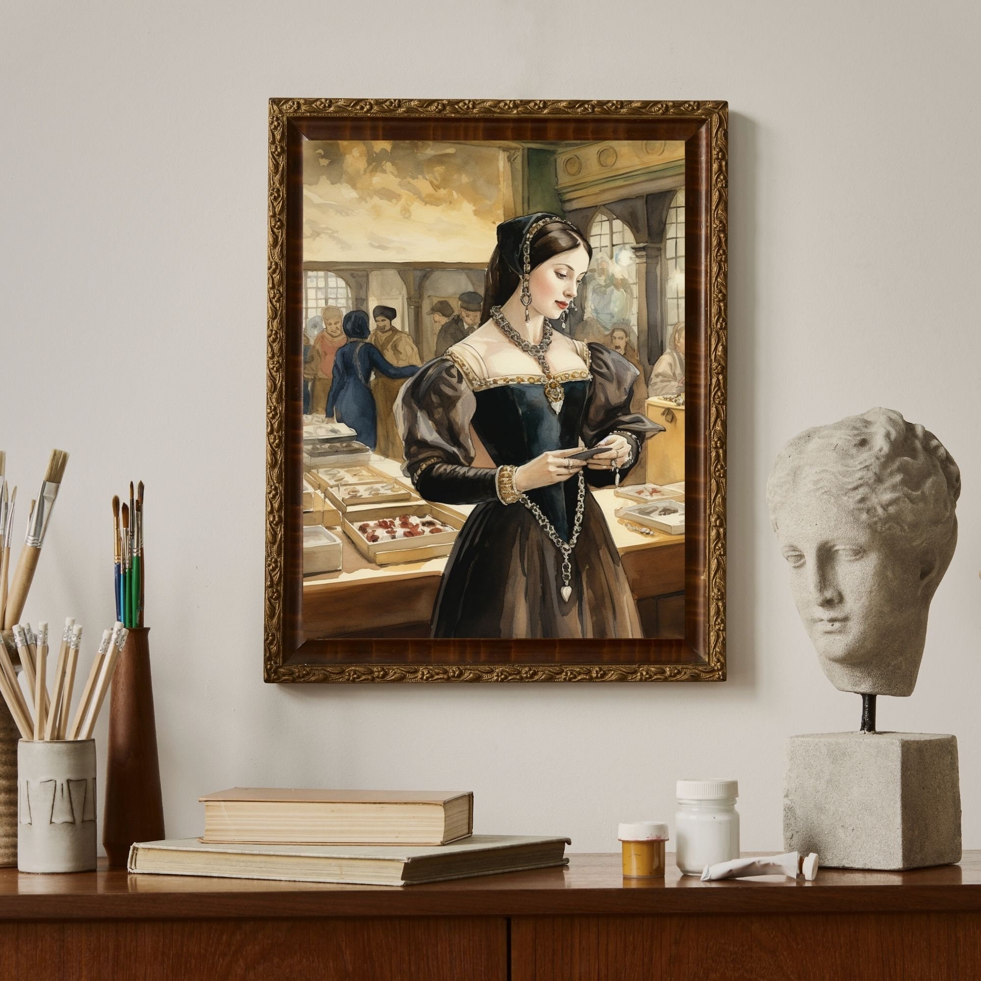 Printable Anne Boleyn Shopping in Modern Day London. Watercolor ...
