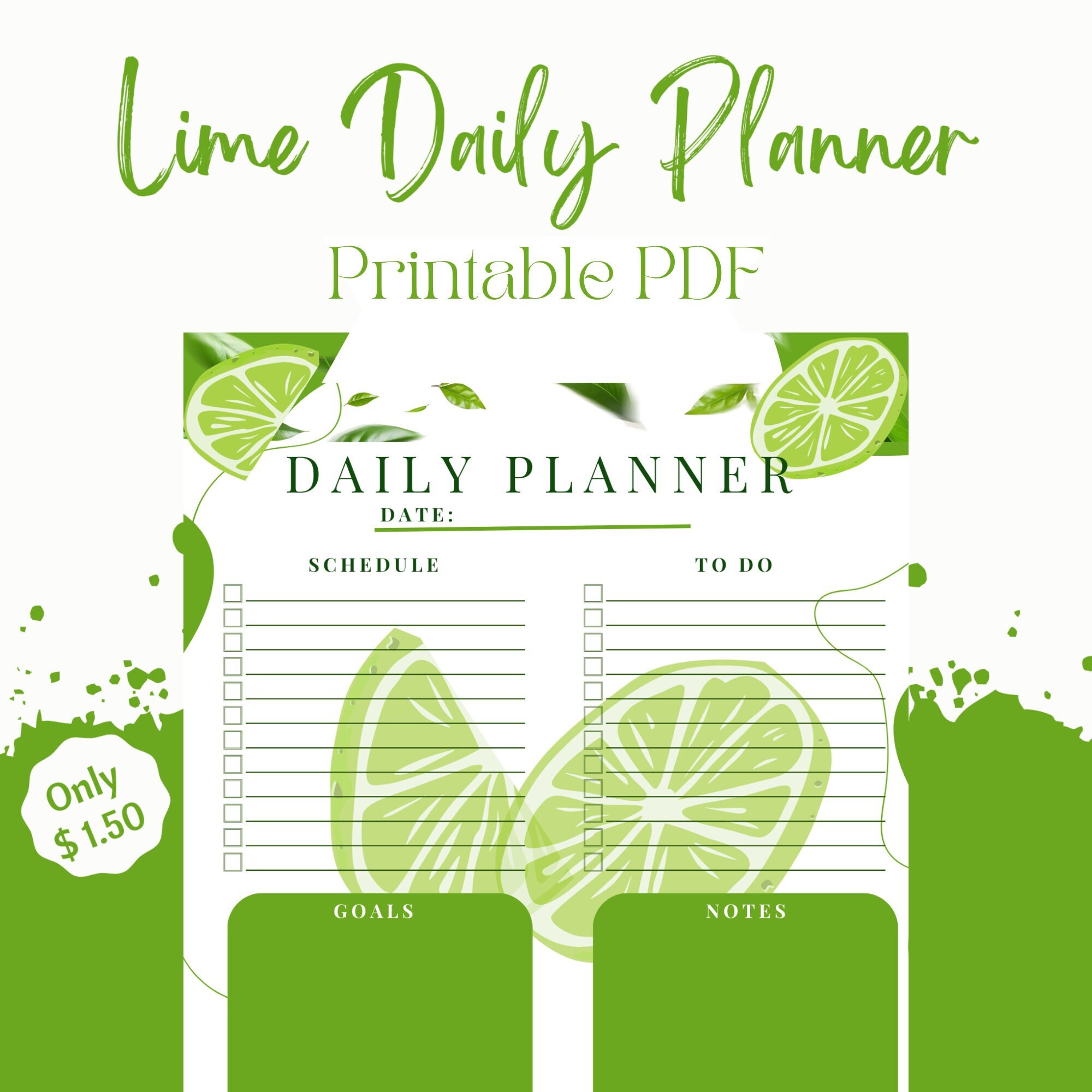 Daily Planner, Lime Theme, Printable Planner, Instant Download, A4 ...