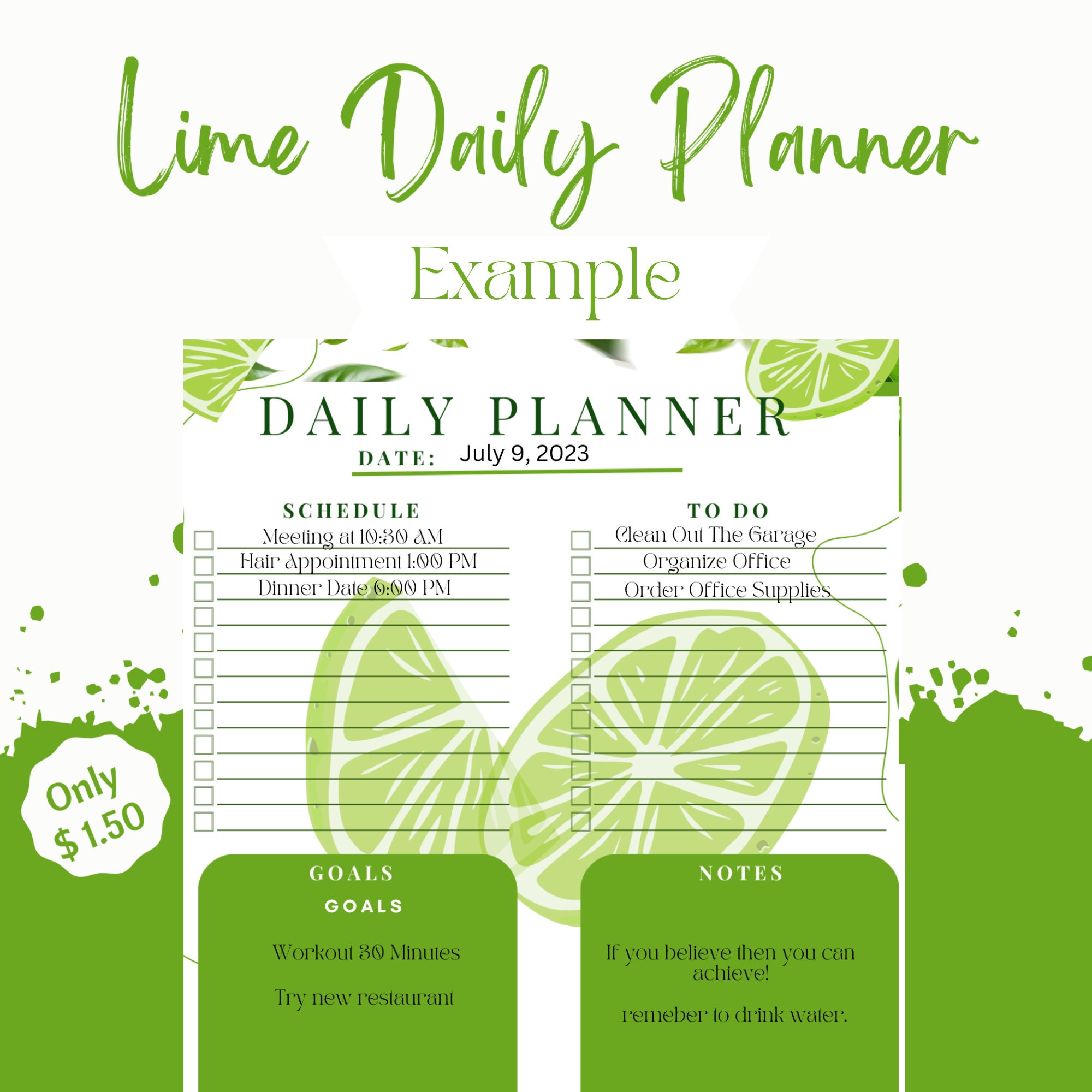 Daily Planner, Lime Theme, Printable Planner, Instant Download, A4 ...