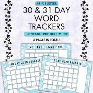 30 and 31 Day Word Trackers! | PDF Printable | 6 PAGES! | Writing ...