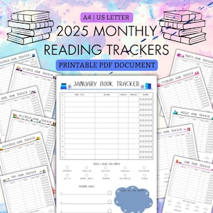 Monthly Reading Tracker Pages for 2025 | PDF Printable Document ...