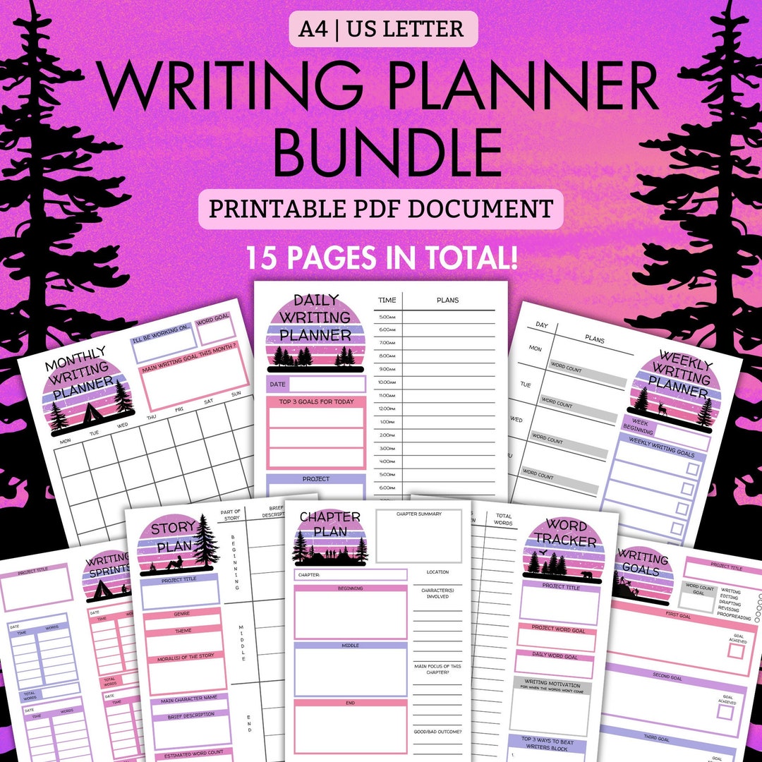 Writing Planner Bundle! | 15 Page Printable PDF | A4 | US Letter | Word ...