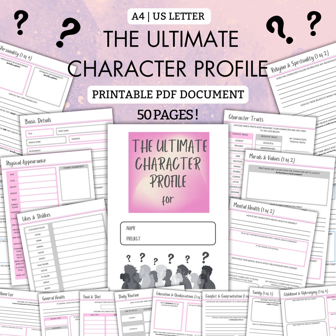 The ULTIMATE CHARACTER Profile! | 50 Pages! | PDF Printable | A4 | Us ...