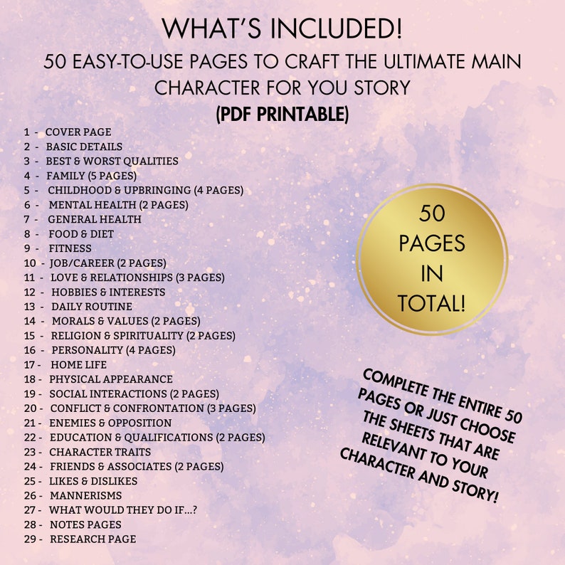 The ULTIMATE CHARACTER Profile! | 50 Pages! | PDF Printable | A4 | Us ...
