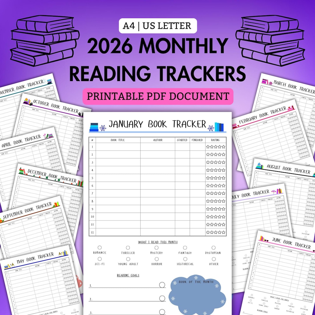 Monthly Reading Tracker Pages for 2026 | PDF Printable | Reading ...