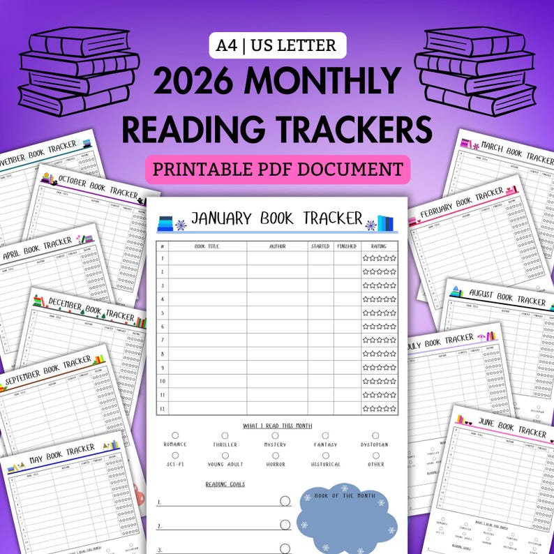 Monthly Reading Tracker Pages for 2026 | PDF Printable | Reading ...