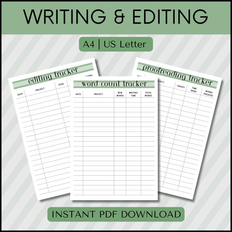 Word Count Tracker, Editing Tracker, Proofreading Tracker, Writing ...