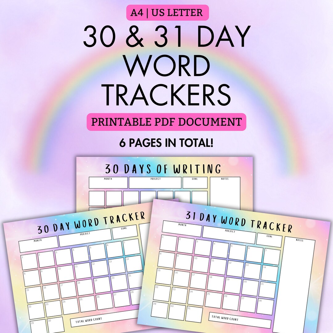 6 PAGE Rainbow Word Tracker Bundle! | PDF Printable | 30 Day Tracker ...