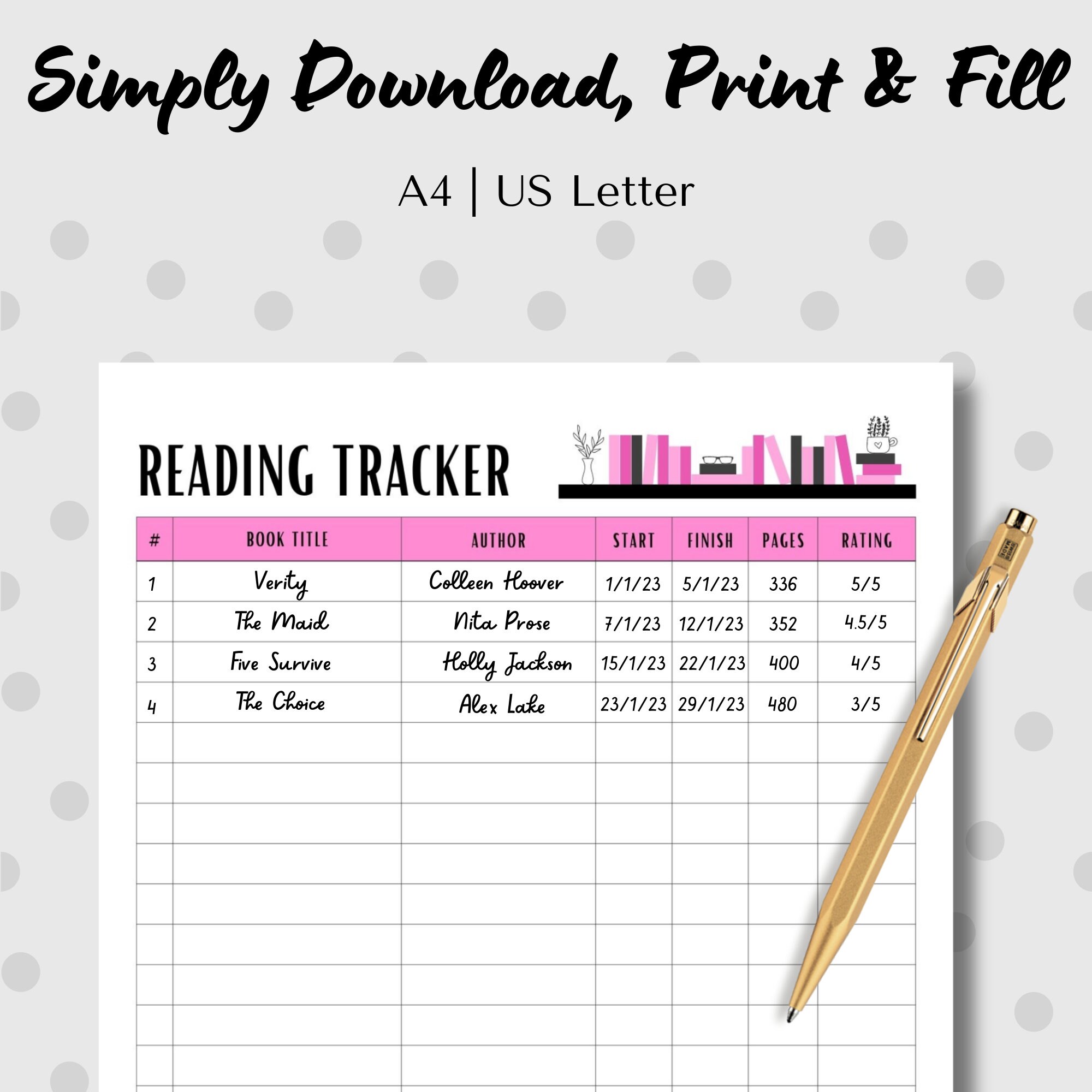 Reading Tracker Journal Bundle Printable PDF 6 Pages Reading Tracker ...