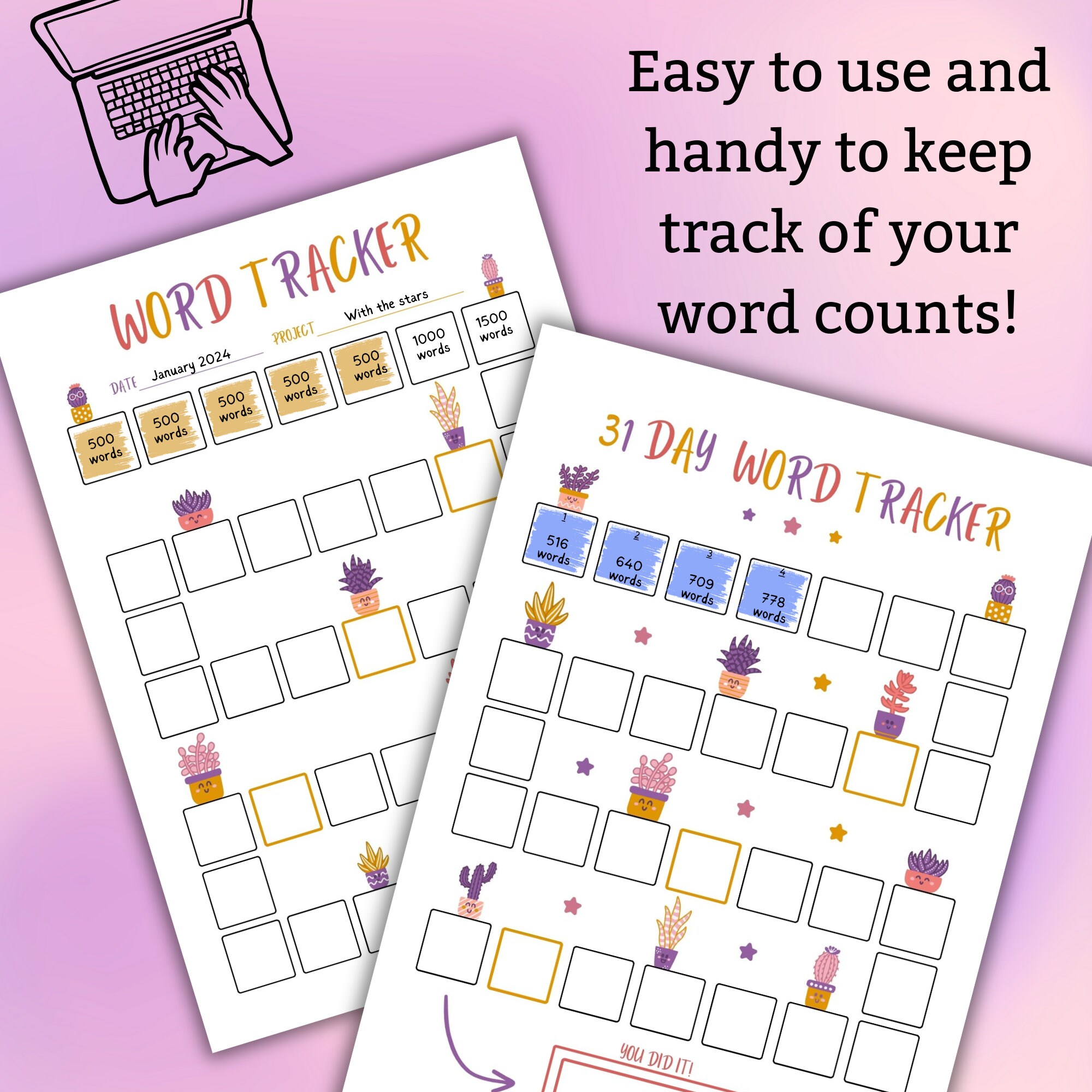 Word Tracker Bundle! | PRINTABLE PDF | Writing Tracker | Monthly ...