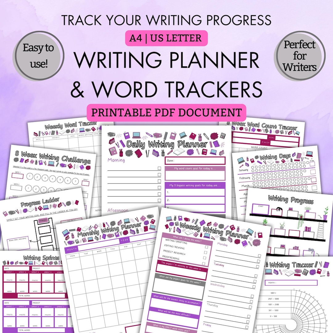 Writing Planners & Word Count Trackers | Printable PDF | 15 Pages | A4 ...