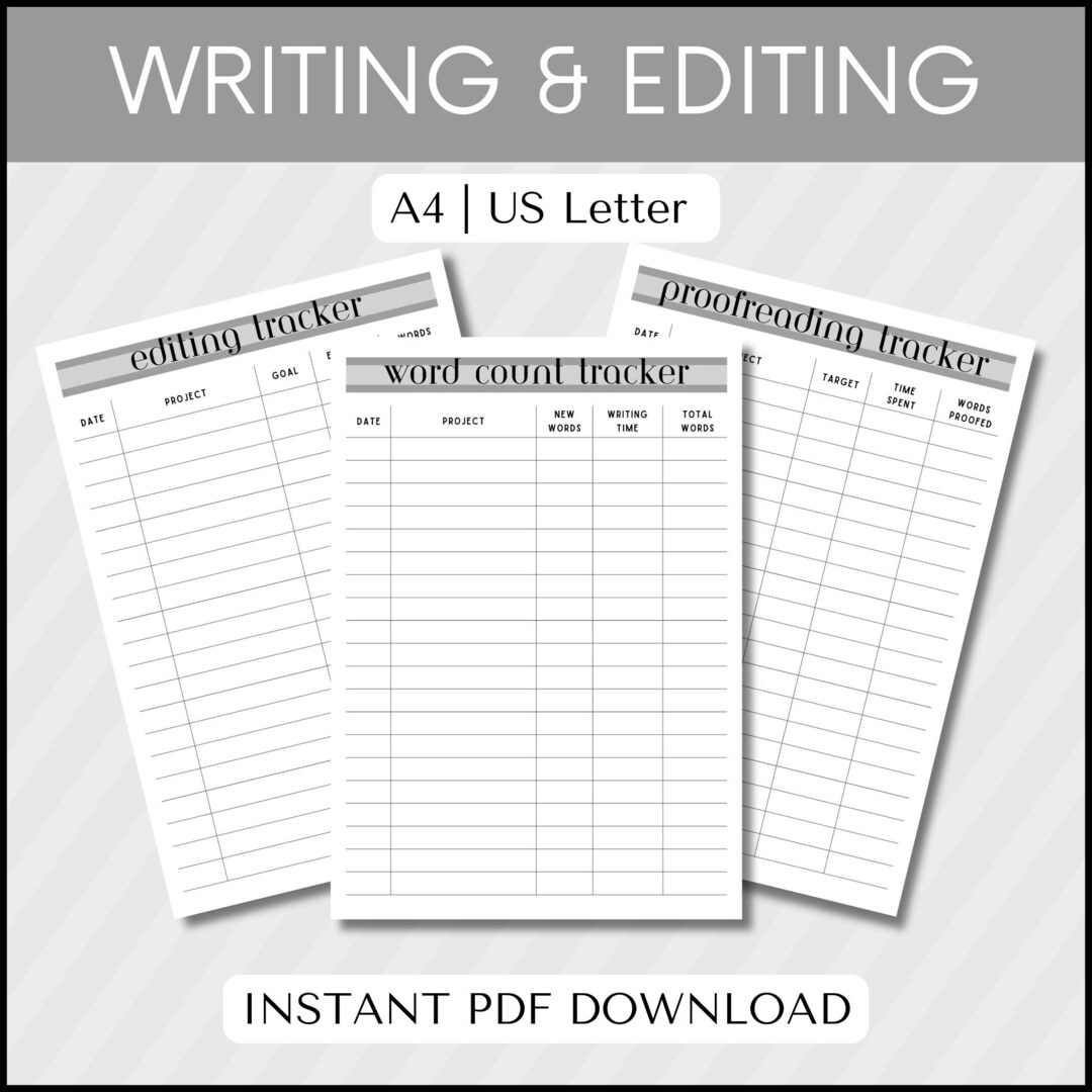 Word Count Tracker, Editing Tracker, Proofreading Tracker, Writing ...