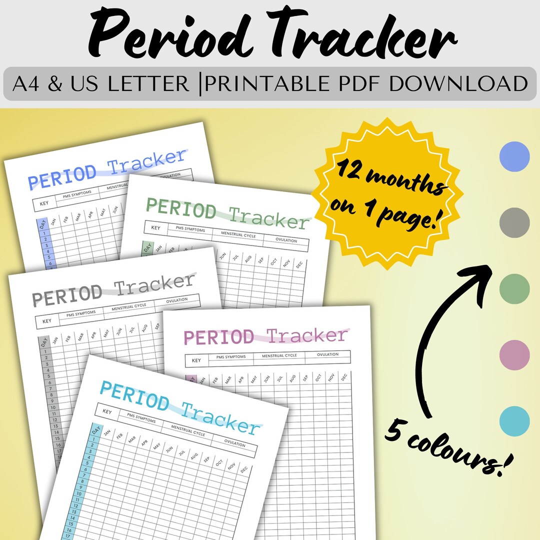 12 Month Period Tracker Menstrual Cycle Ovulation PMS - Etsy