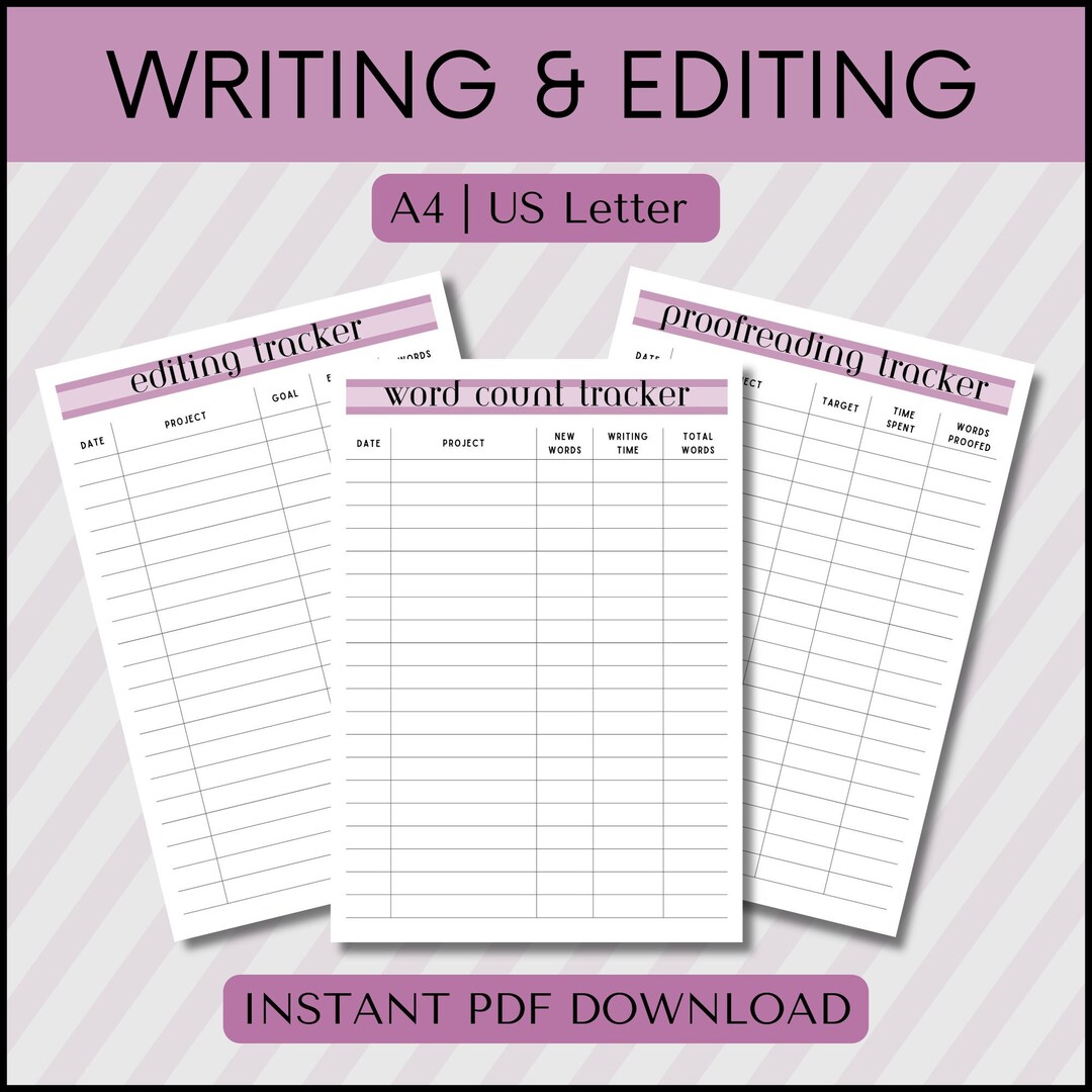 Word Count Tracker, Editing Tracker, Proofreading Tracker, Writing ...