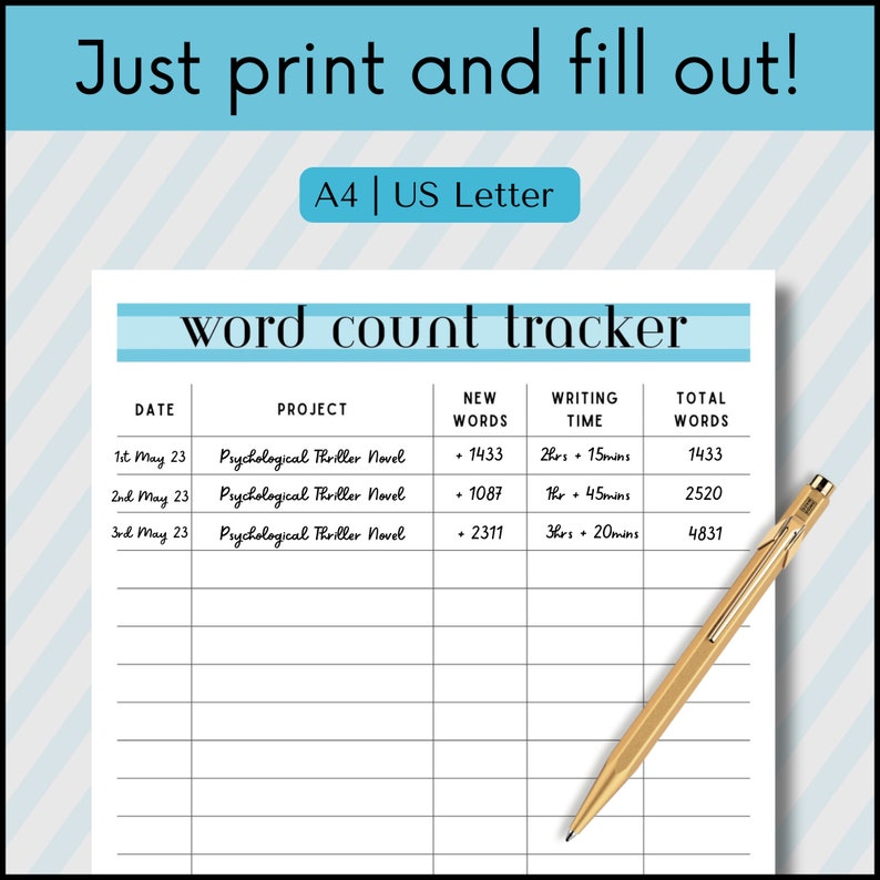 Word Count Tracker, Editing Tracker, Proofreading Tracker, Writing ...