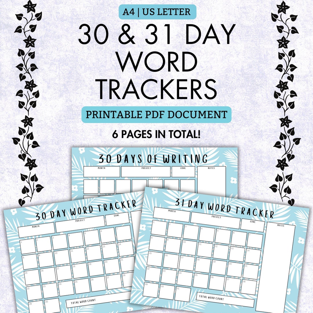 30 and 31 Day Word Trackers! | PDF Printable | 6 PAGES! | Writing ...