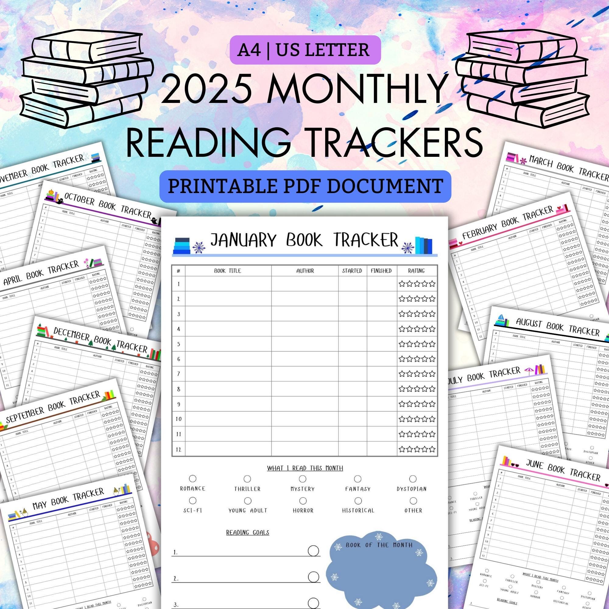 Monthly Reading Tracker Pages for 2025 | PDF Printable Document ...