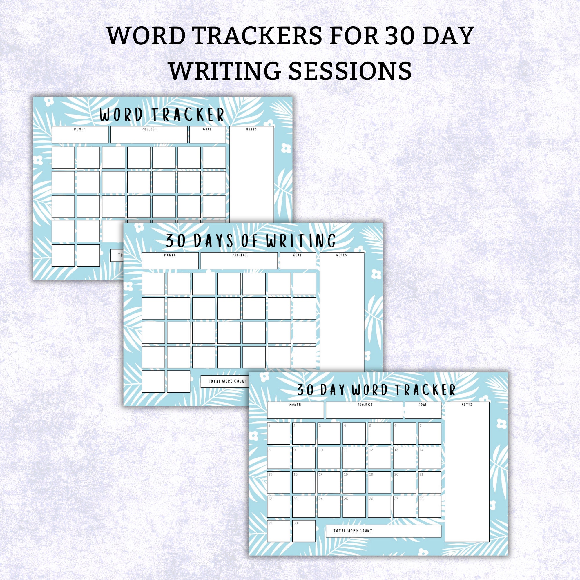 30 and 31 Day Word Trackers! | PDF Printable | 6 PAGES! | Writing ...