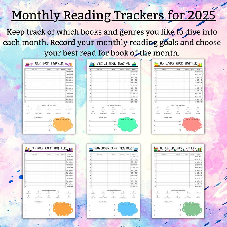 Monthly Reading Tracker Pages for 2025 PDF Printable Document Reading ...