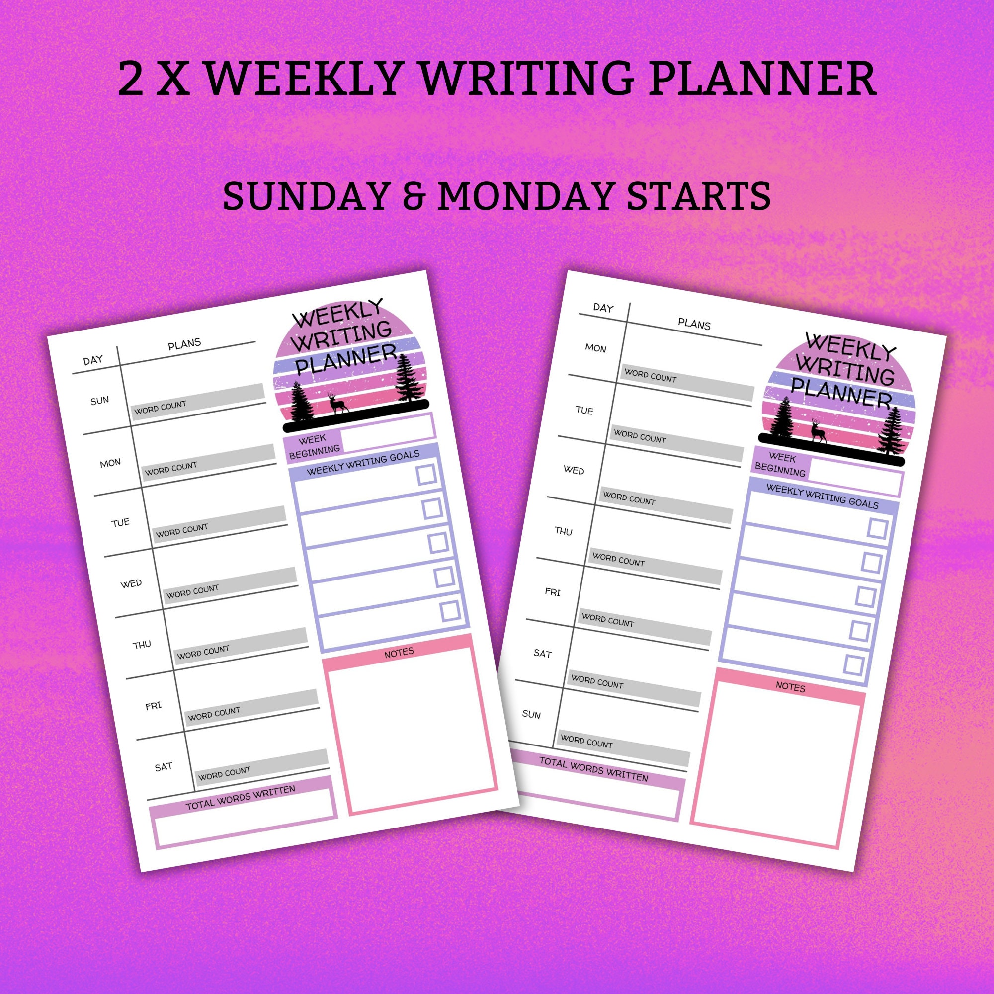 Writing Planner Bundle 15 Page Printable PDF A4 US Letter Word Tracker ...