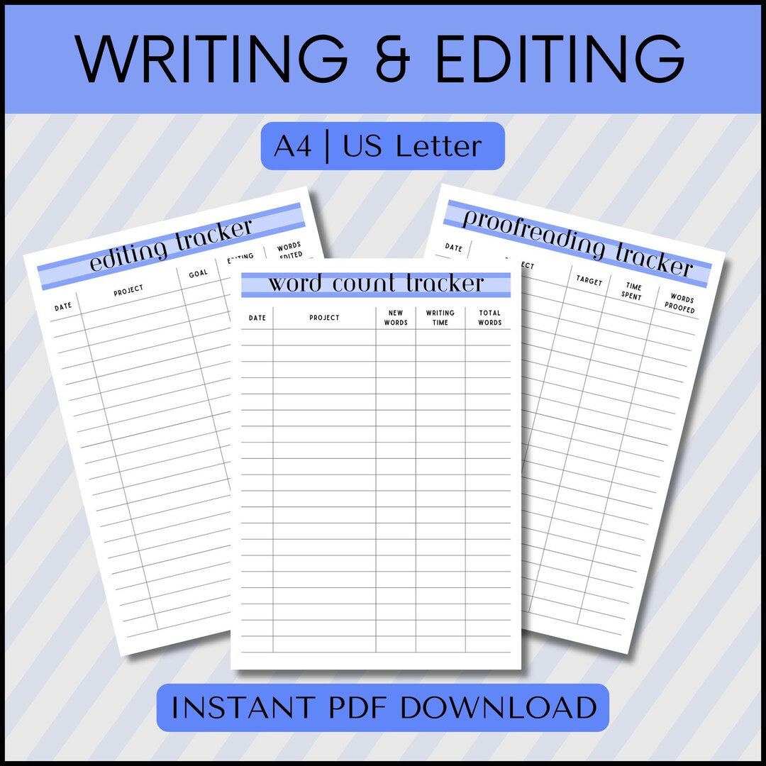 Word Count Tracker, Editing Tracker, Proofreading Tracker, Writing ...
