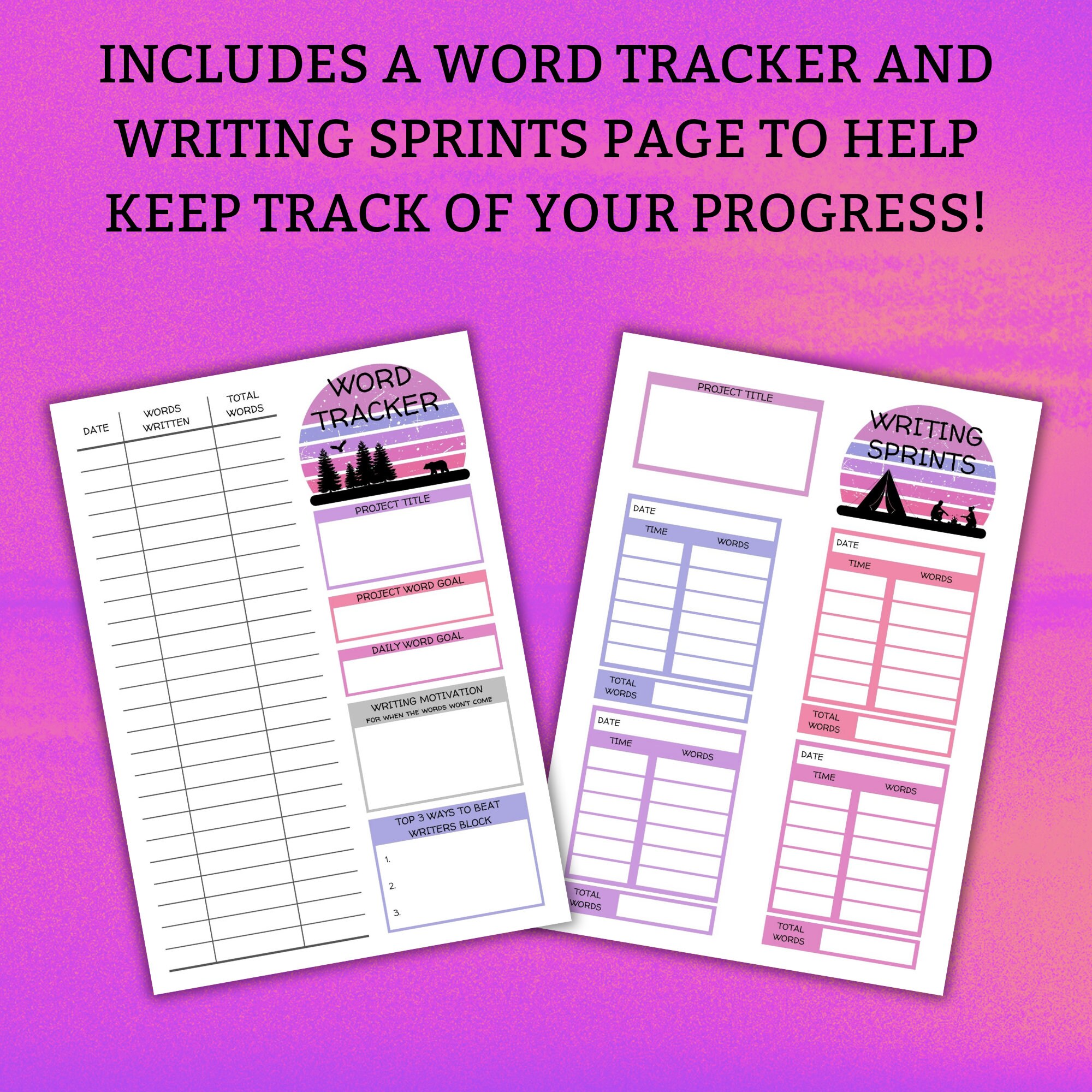 Writing Planner Bundle 15 Page Printable PDF A4 US Letter Word Tracker ...
