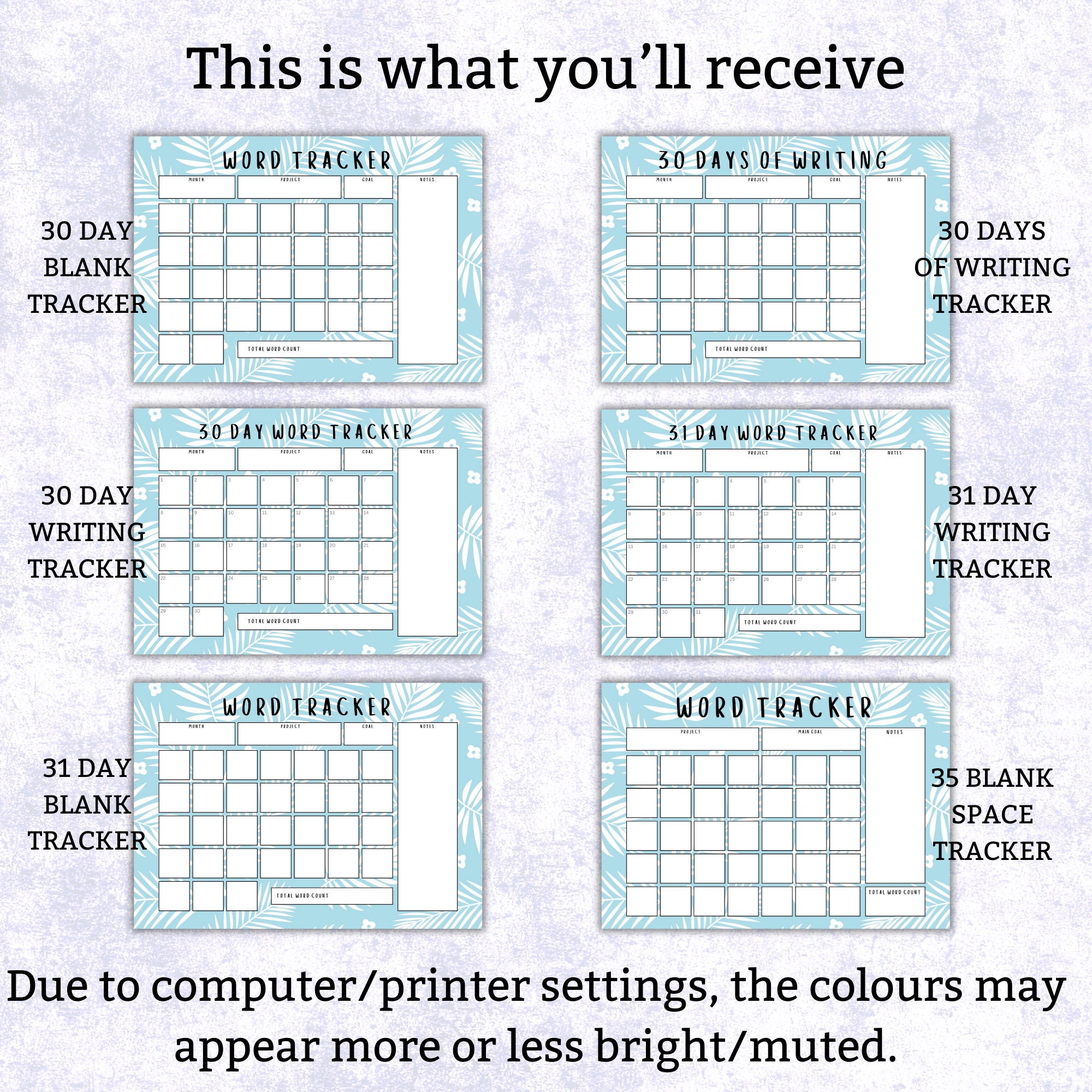 30 and 31 Day Word Trackers! | PDF Printable | 6 PAGES! | Writing ...