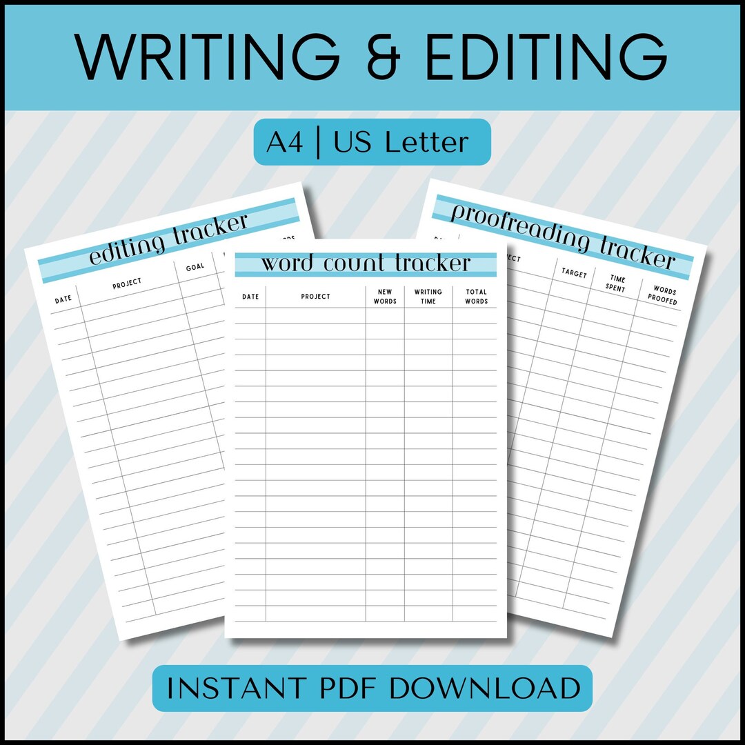 Word Count Tracker, Editing Tracker, Proofreading Tracker, Writing ...