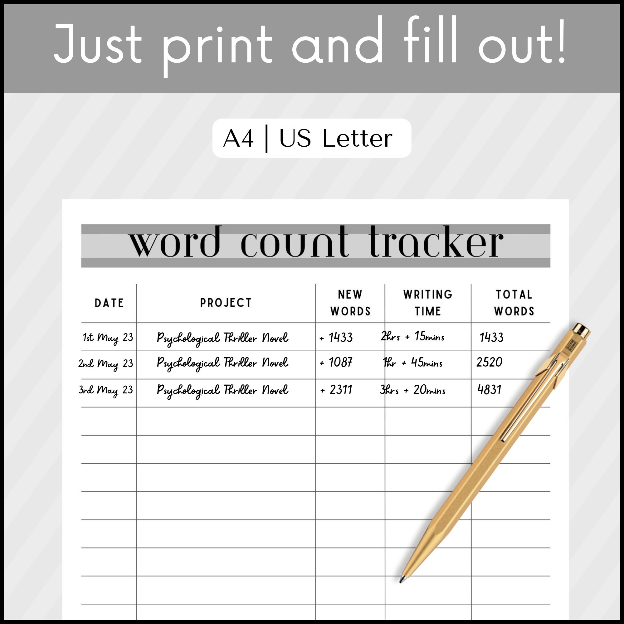 Word Count Tracker, Editing Tracker, Proofreading Tracker, Writing ...