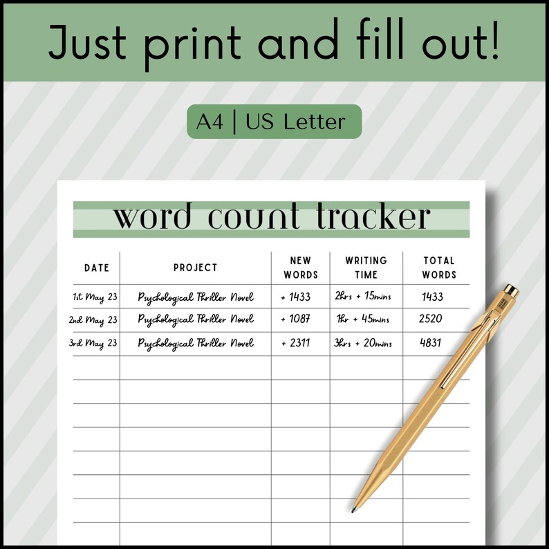 Word Count Tracker, Editing Tracker, Proofreading Tracker, Writing ...