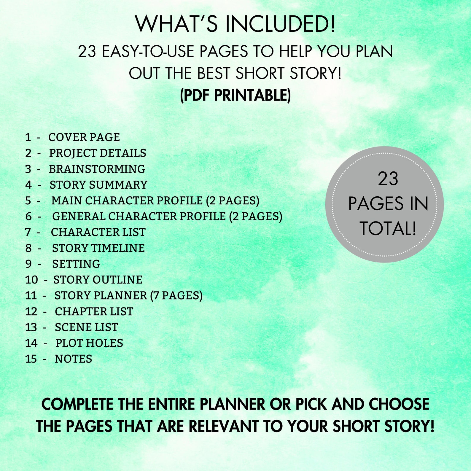 Plan Your Way to a Great Short Story With the 23 Page Planner! | PDF ...
