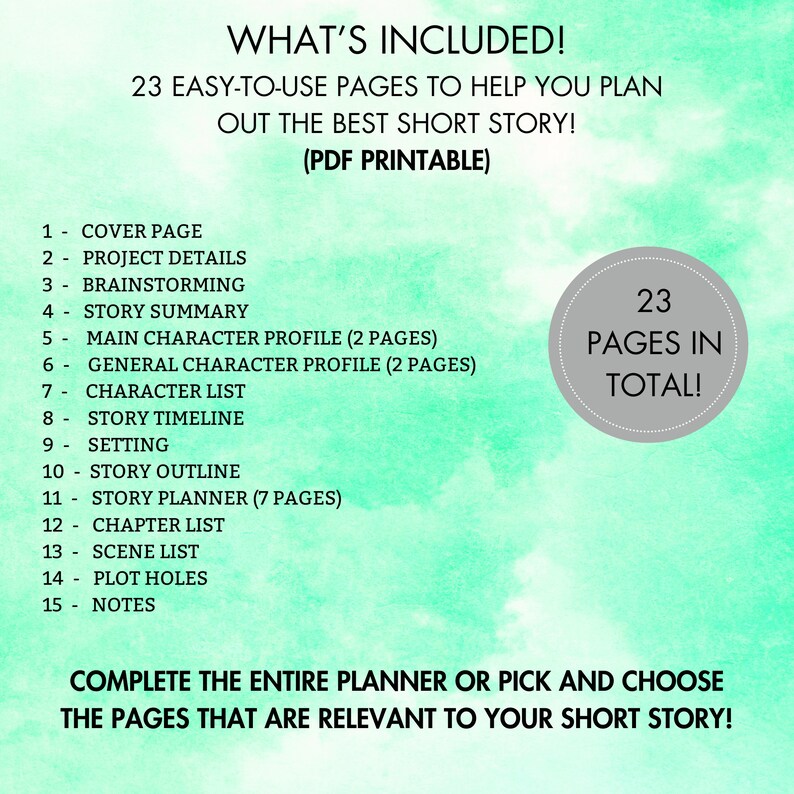 Plan Your Way to a Great Short Story With the 23 Page Planner! | PDF ...