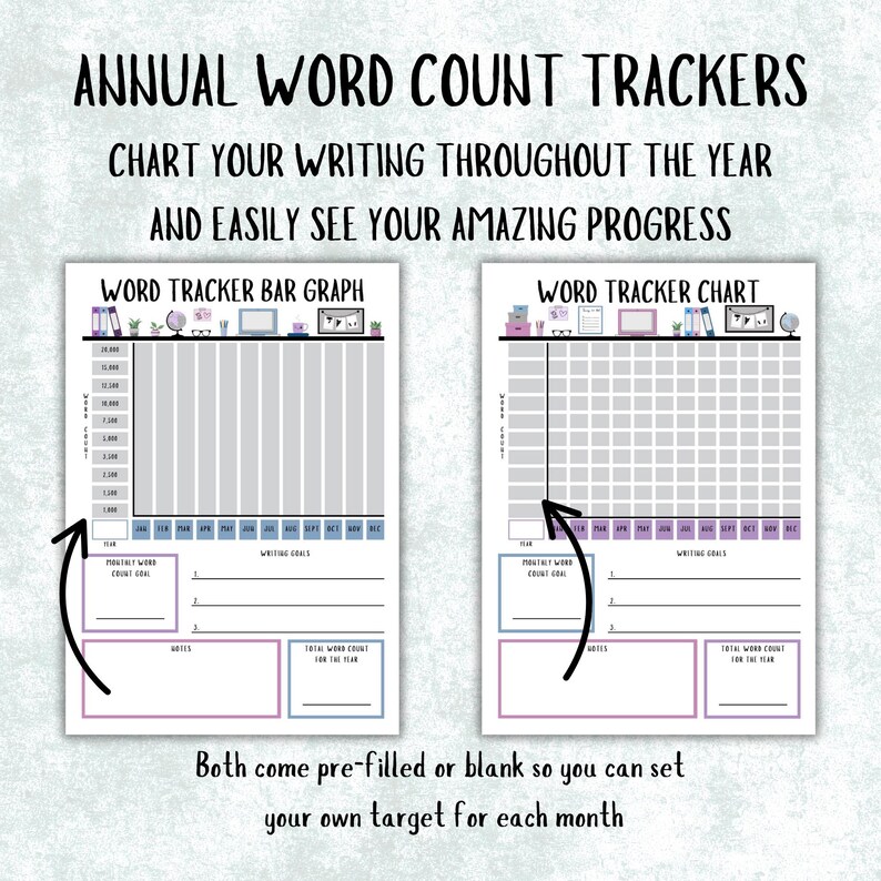 Word Count & Project Tracker | Printable PDF | A4 | US Letter | 12 ...