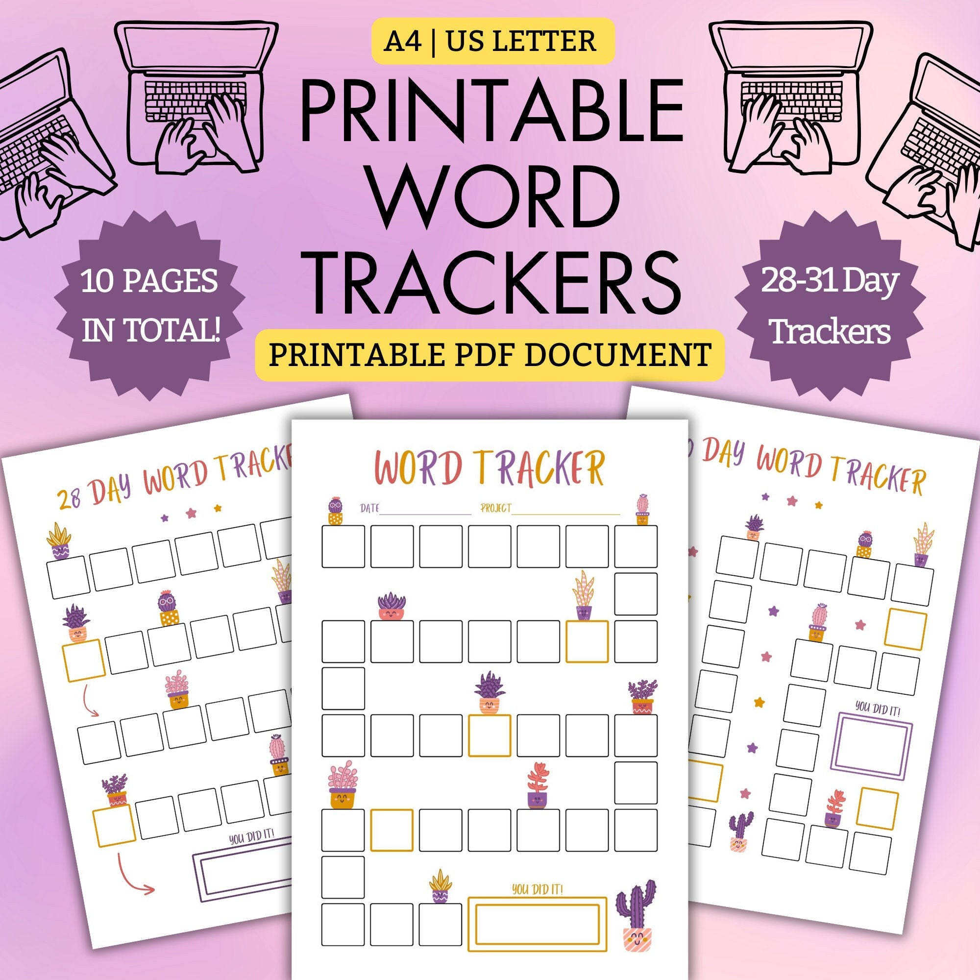 Word Tracker Bundle PRINTABLE PDF Writing Tracker Monthly Writing ...