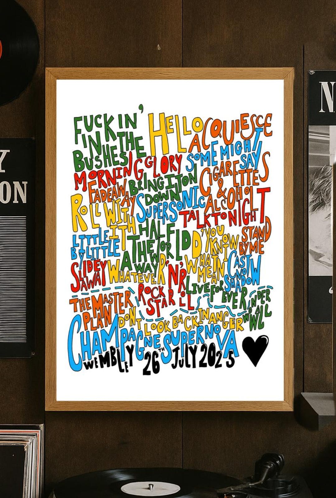 Oasis Wembley 2025 Reunion Setlist Digital Print. Saturday 26th July - Etsy