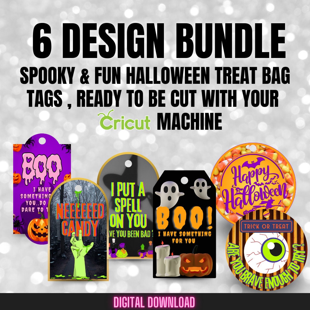 6 Spooky Fun Halloween Bundle PNG, Printable, Halloween Treat Bag Tag ...