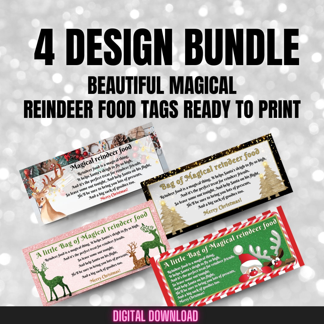 4 Magic Reindeer Food Card PNG, Printable PNG File Bundle , Christmas ...