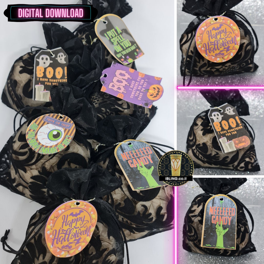 6 Spooky Fun Halloween Bundle PNG, Printable, Halloween Treat Bag Tag ...